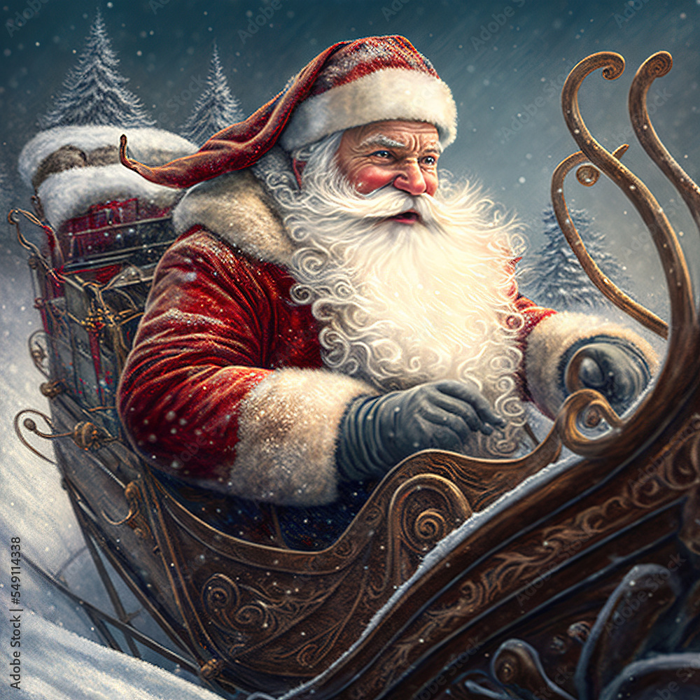 Christmas card illustration vintage style, oil pastel hand-painted ...