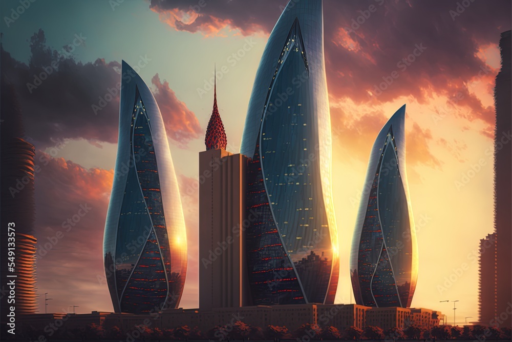 Baku Flame Towers Is The Tallest Skyscraper In Baku, Azerbaijan With A ...