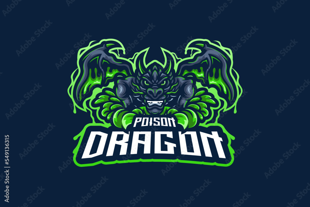 Dragon mascot logo template, green big winged dragon logo Stock Vector ...