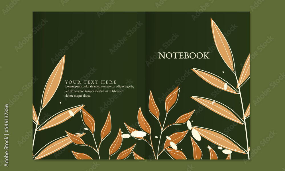 set of green color book cover designs with abstract leaf elements ...