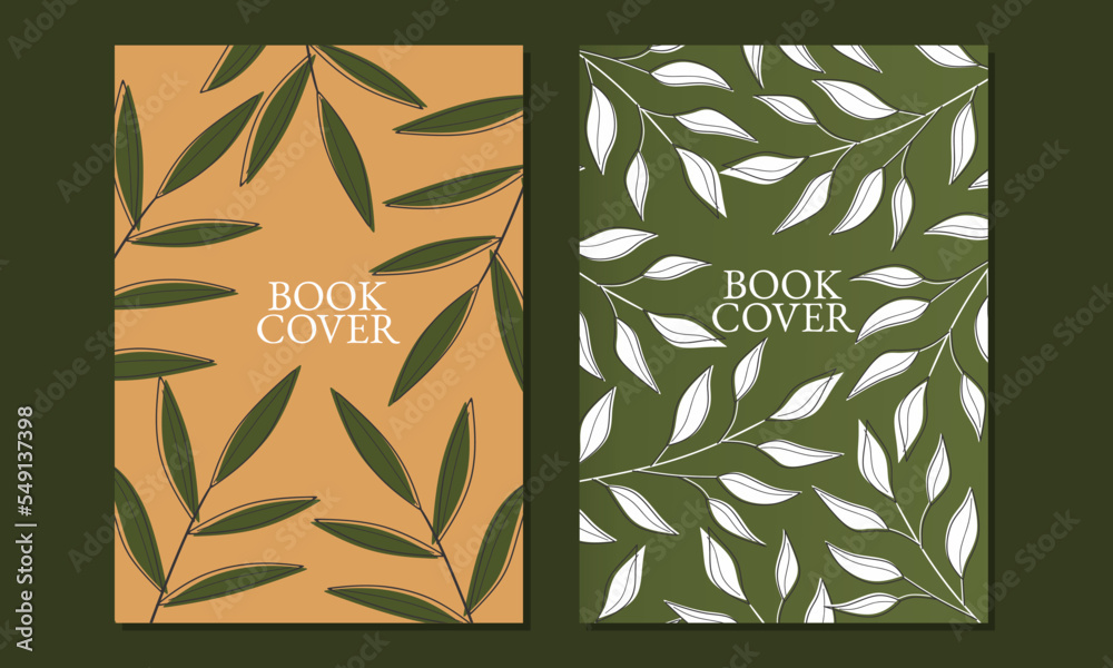 set of green color book cover designs with abstract leaf elements ...