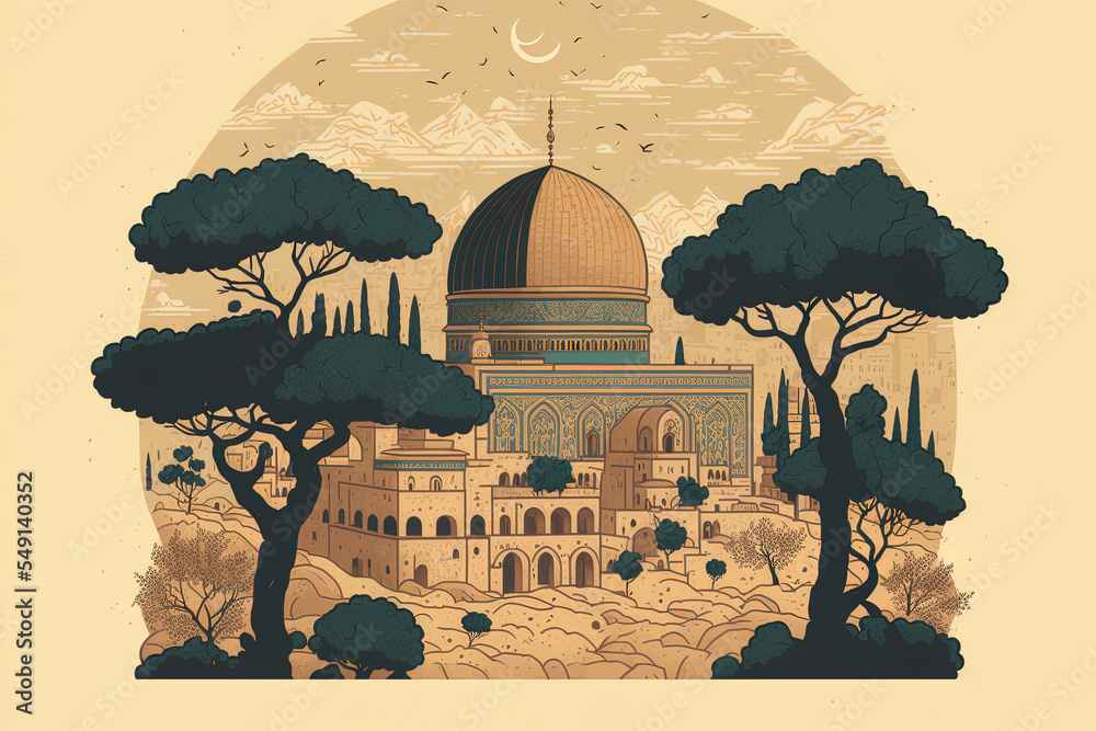 Hand Drawn Flat Design Al Aqsa Illustration Stock Illustration | Adobe ...