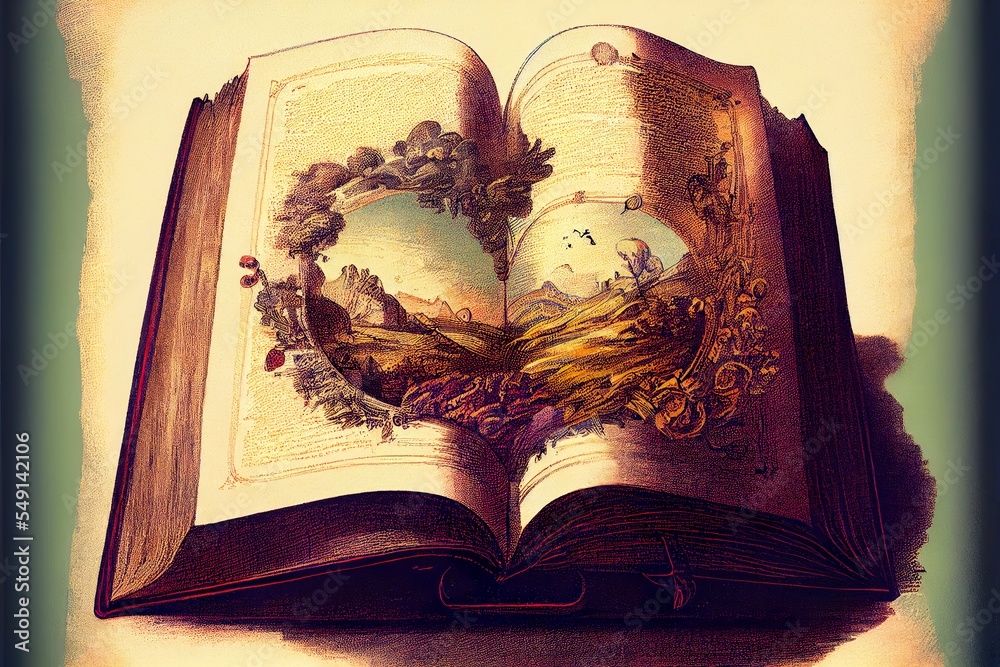 open book vintage illustration, a book with a picture of a person on it ...