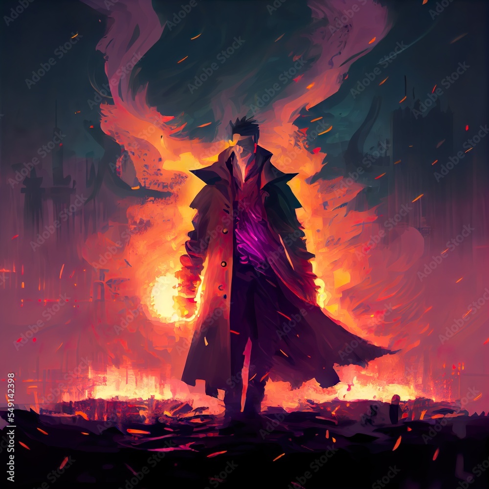 mysterious man in a trenc, a large explosion with a large explosion ...