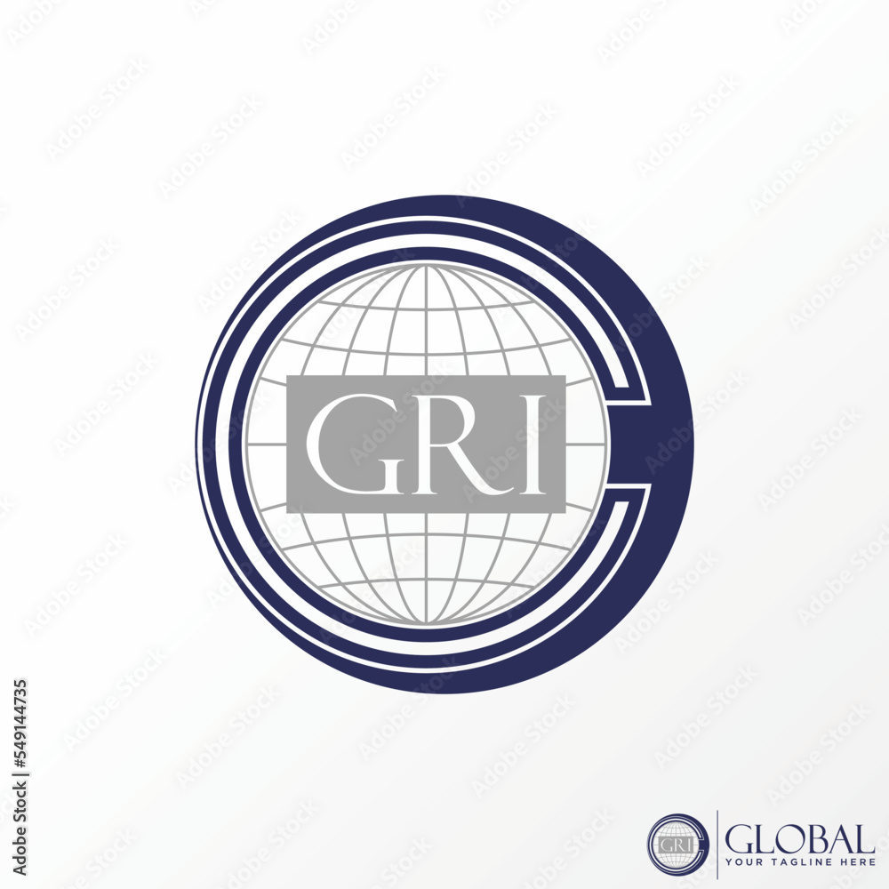 Simple and unique globe like letter C with word GRI font on connect ...