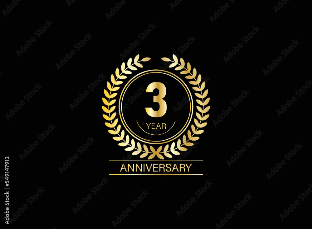 3 years anniversary logo. Vector and illustration. gold anniversary ...