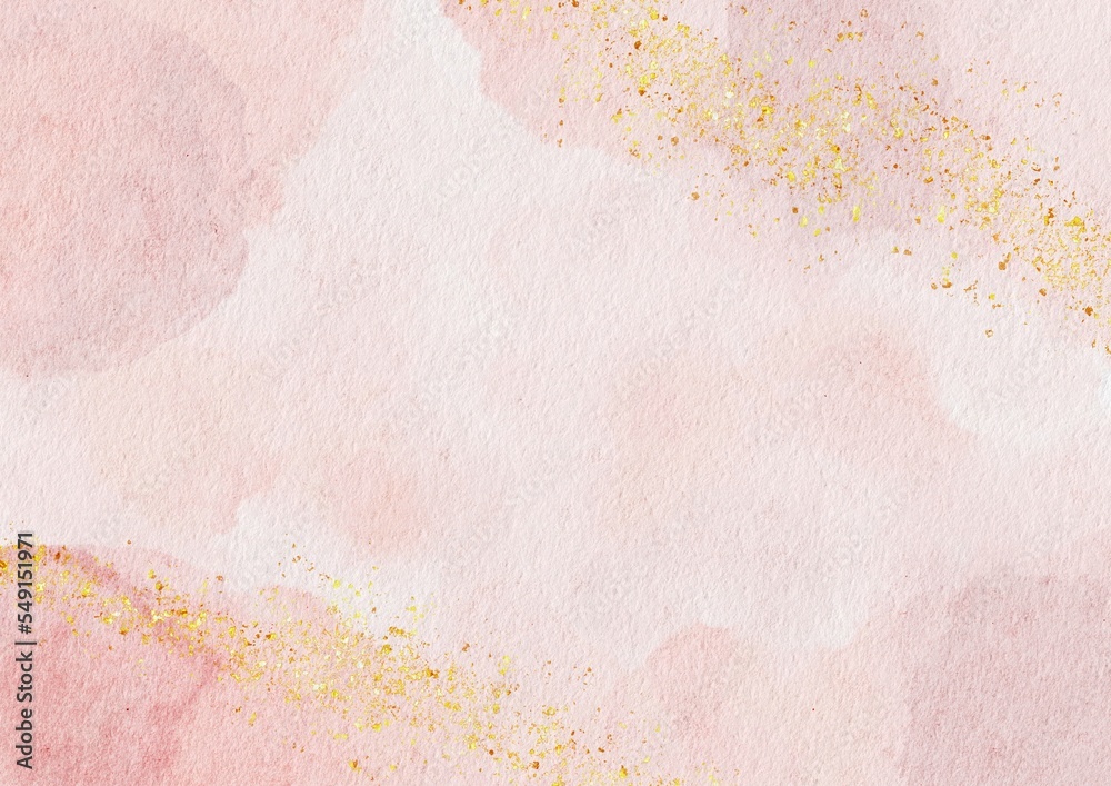 Pink watercolor and gold line with paper texture, background for ...