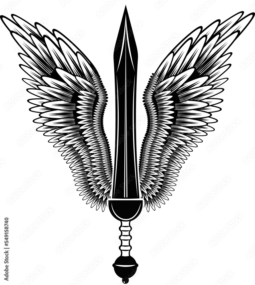 Sword with wings. Guard. Roman Gladius short sword with wings. Design ...