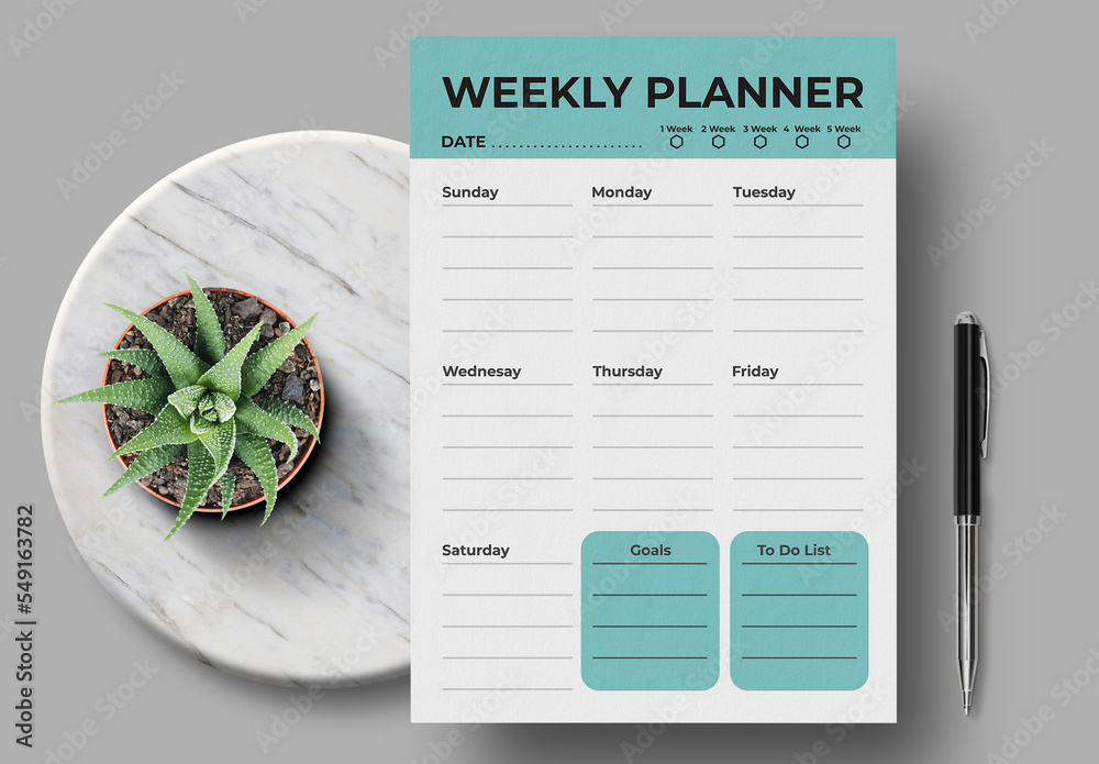 Weekly Planner Layout Stock Template | Adobe Stock