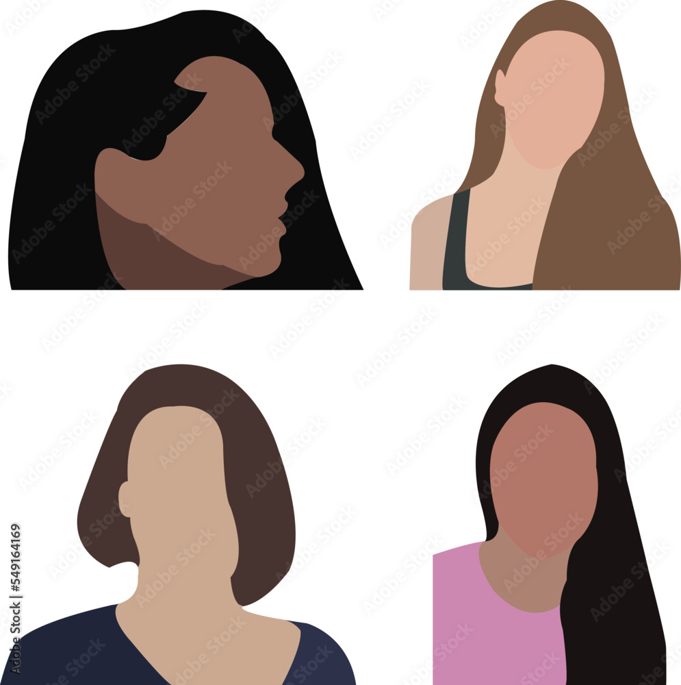 Pretty girl avatar design Set of portraits women,Vector flat ...