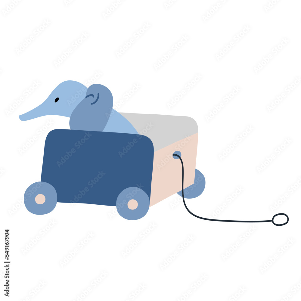 Toy storage icon, vector illustration of toy box with wheels, rolling ...