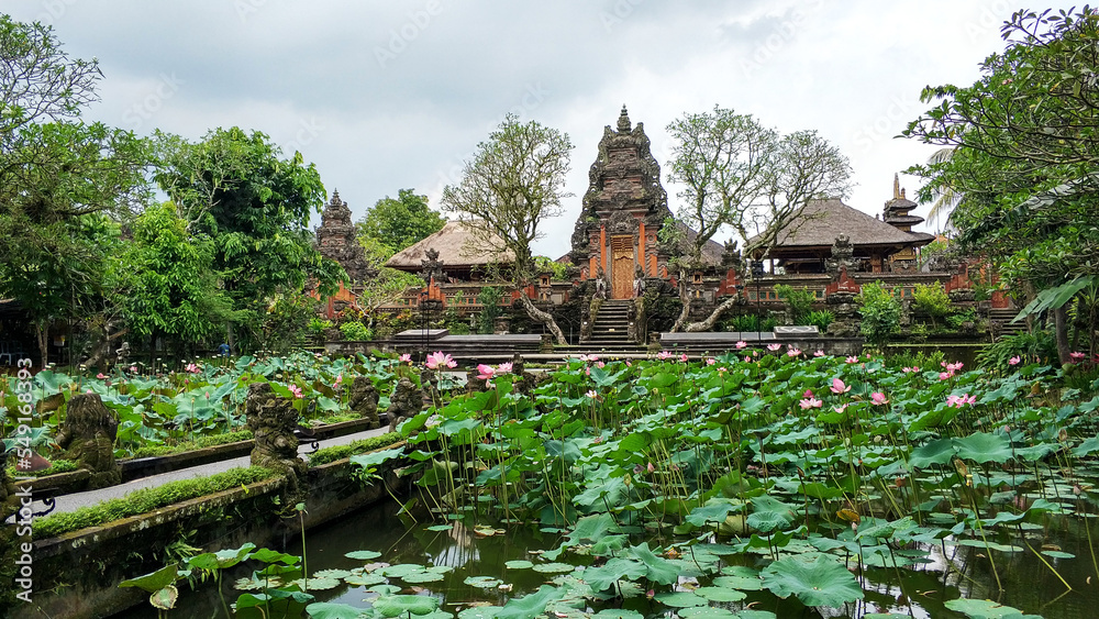 The recognizable architecture of Balinese temples. The entrance gate to ...