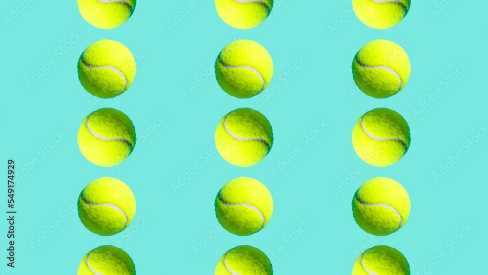 Seamless loop pattern with Tennis balls on a pale blue background ...