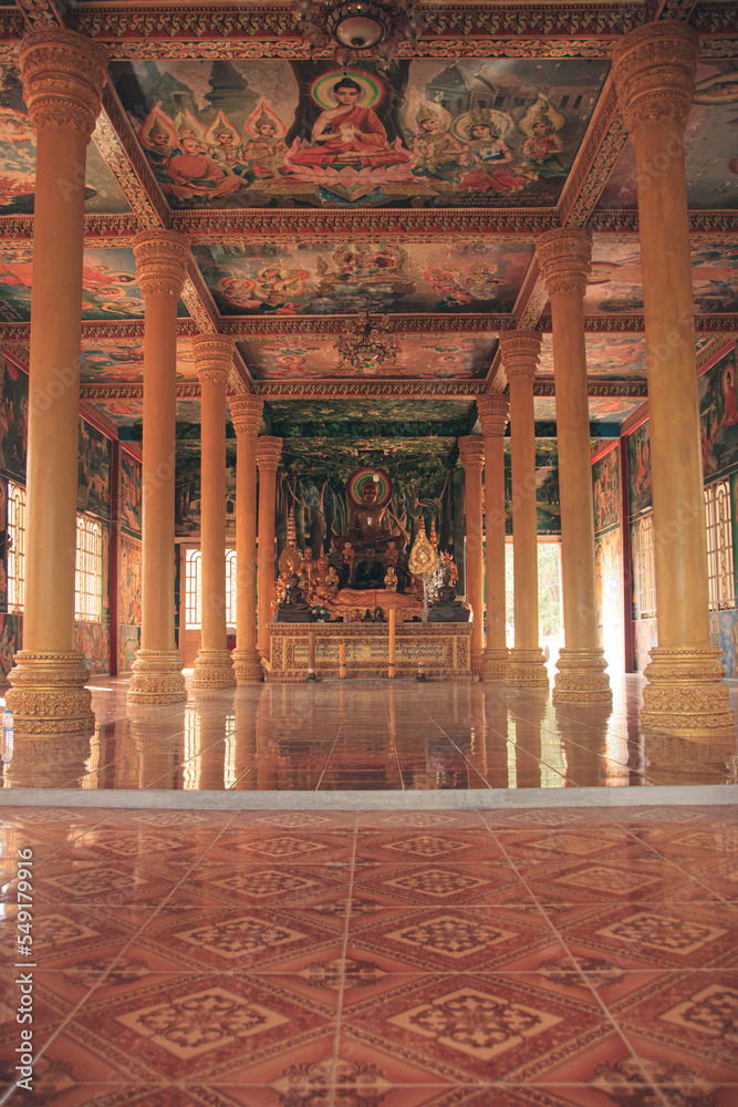 Beautiful interior and altar of a traditional Khmer Buddhist Temple in ...