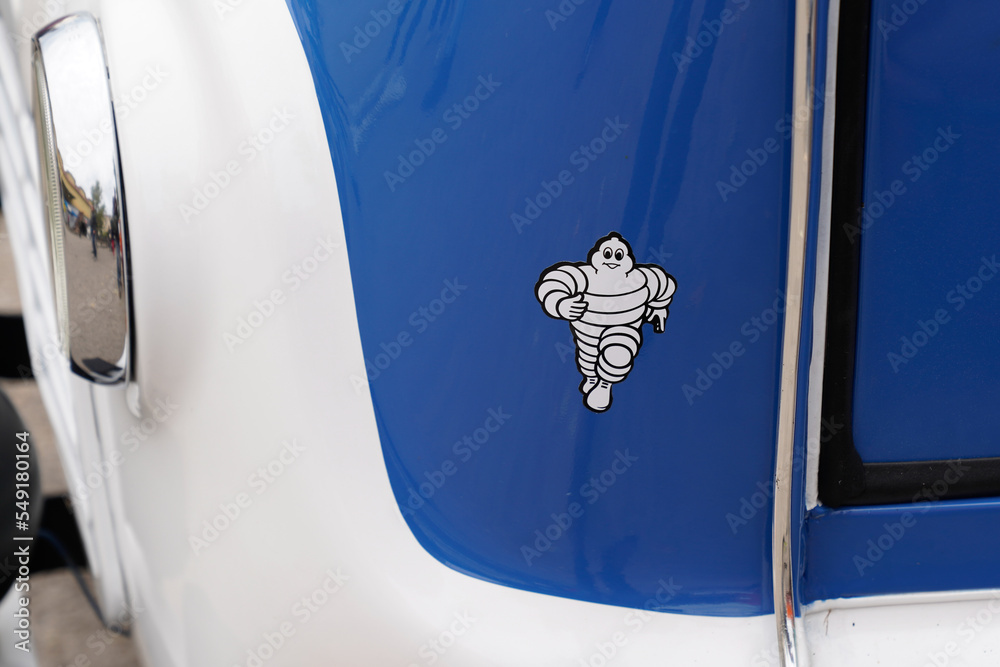 Michelin text brand and logo sign on estafette van renault car of tire ...