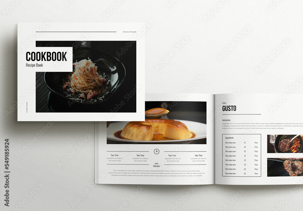 Cookbook Recipe Book Template Landscape Stock Template | Adobe Stock