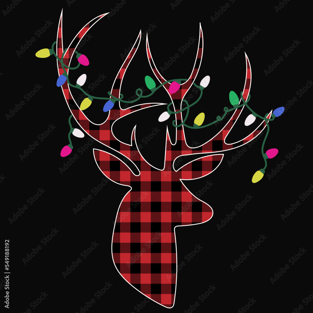 Christmas deer with garland. Cute Deer with a pattern and colorful ...