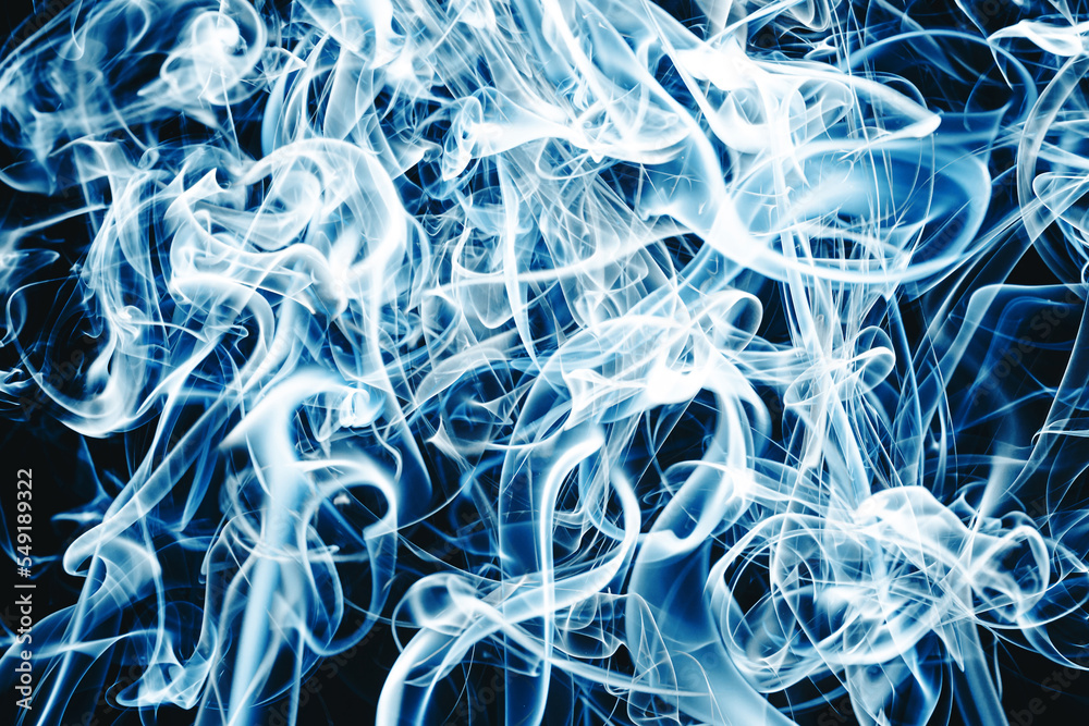 Blue smoke background. Gas flow isolated on black. Gas flow shape ...