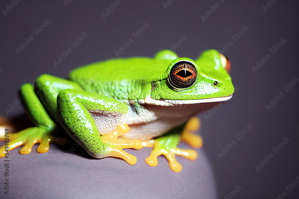 Cute green frog sitting in studio Stock Illustration | Adobe Stock