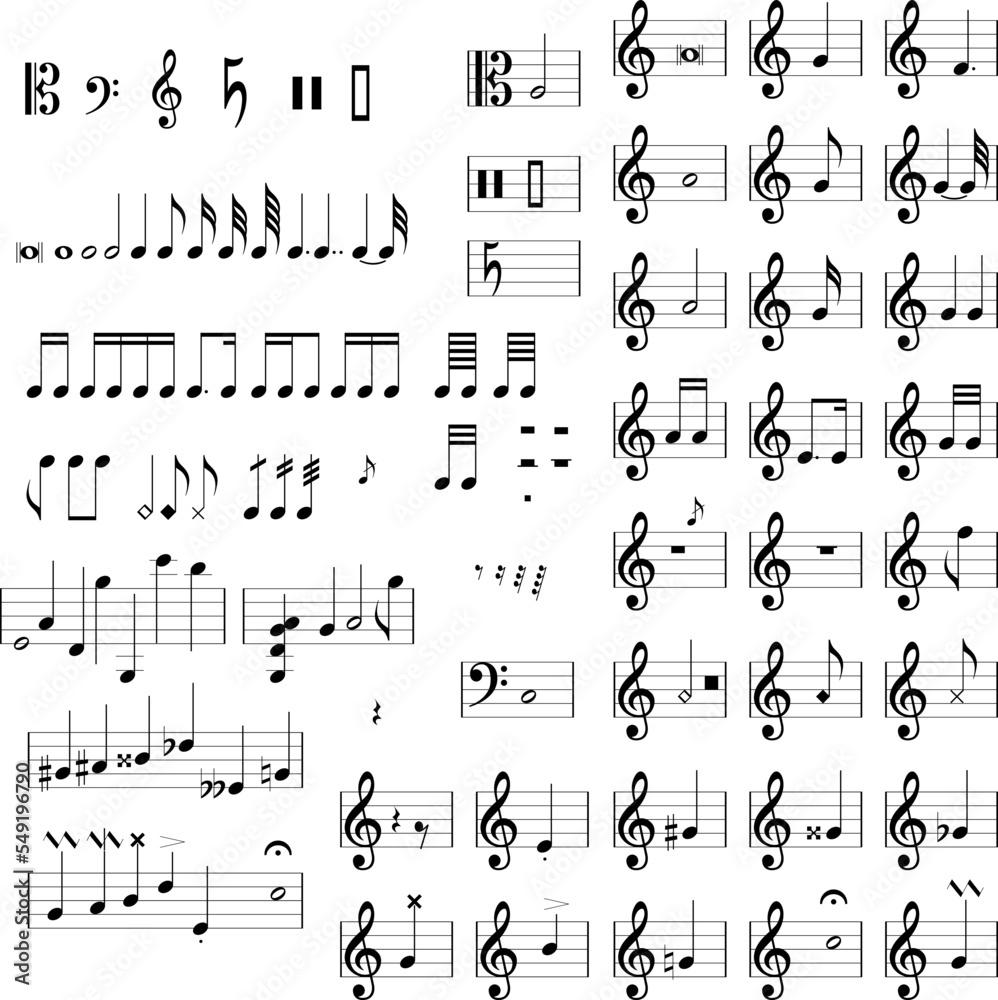 Musical Notes, Keys, Pauses and other symbols in the vector. A complete ...