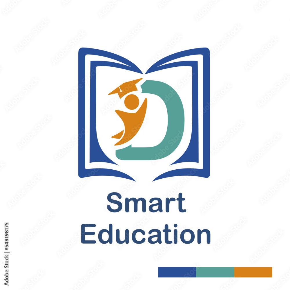 Initial D Letter with book and student symbol character for school ...