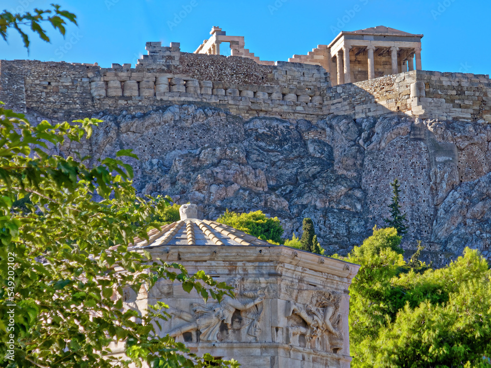 The Erechtheion ancient temple on acropolis hill, and scorch of the ...
