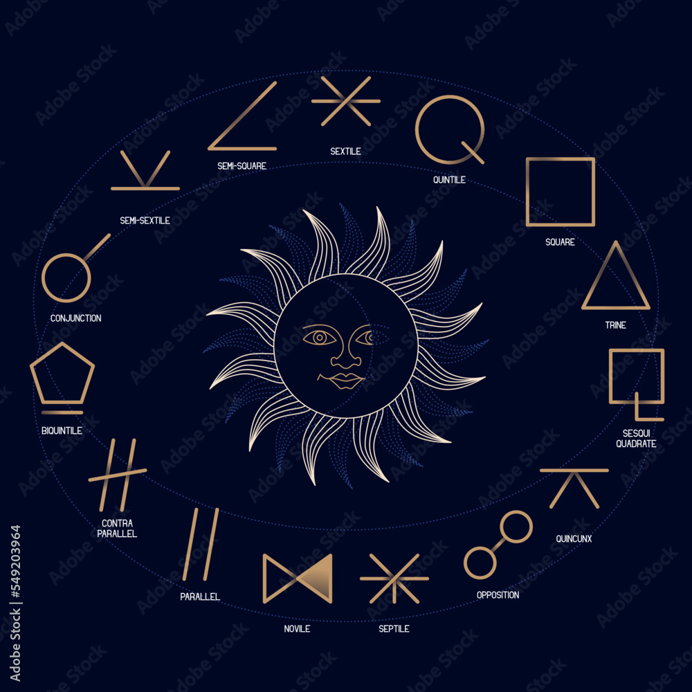 ASPECTS zodiac horoscope thin line label linear design esoteric ...