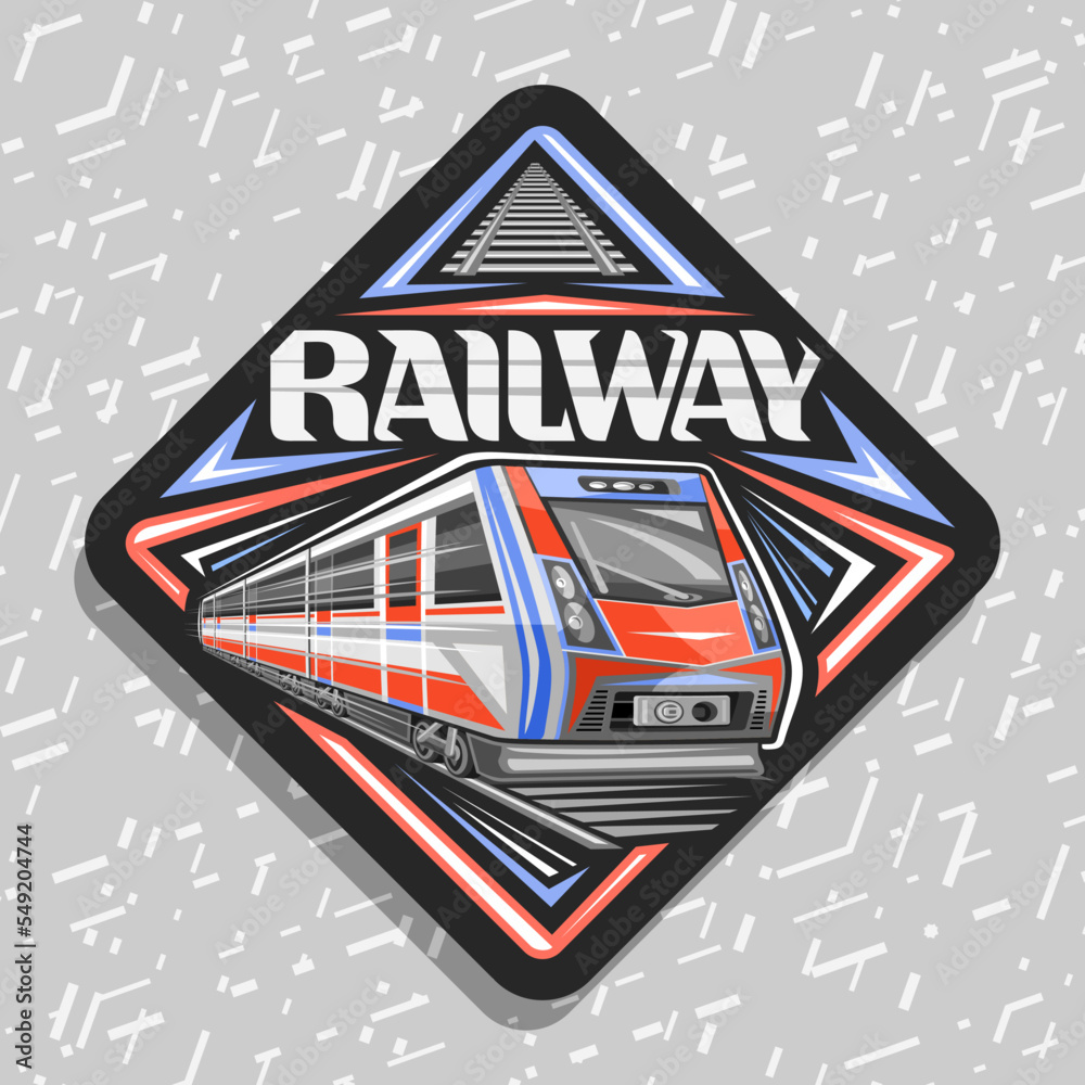 Vector logo for Railway, rhombus decorative signboard with illustration ...