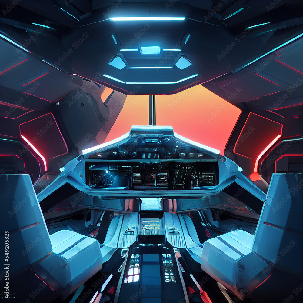 Futuristic Aviation Airplane Cockpit Interface System Perspective View. Sci-fi Airplane Cockpit ...