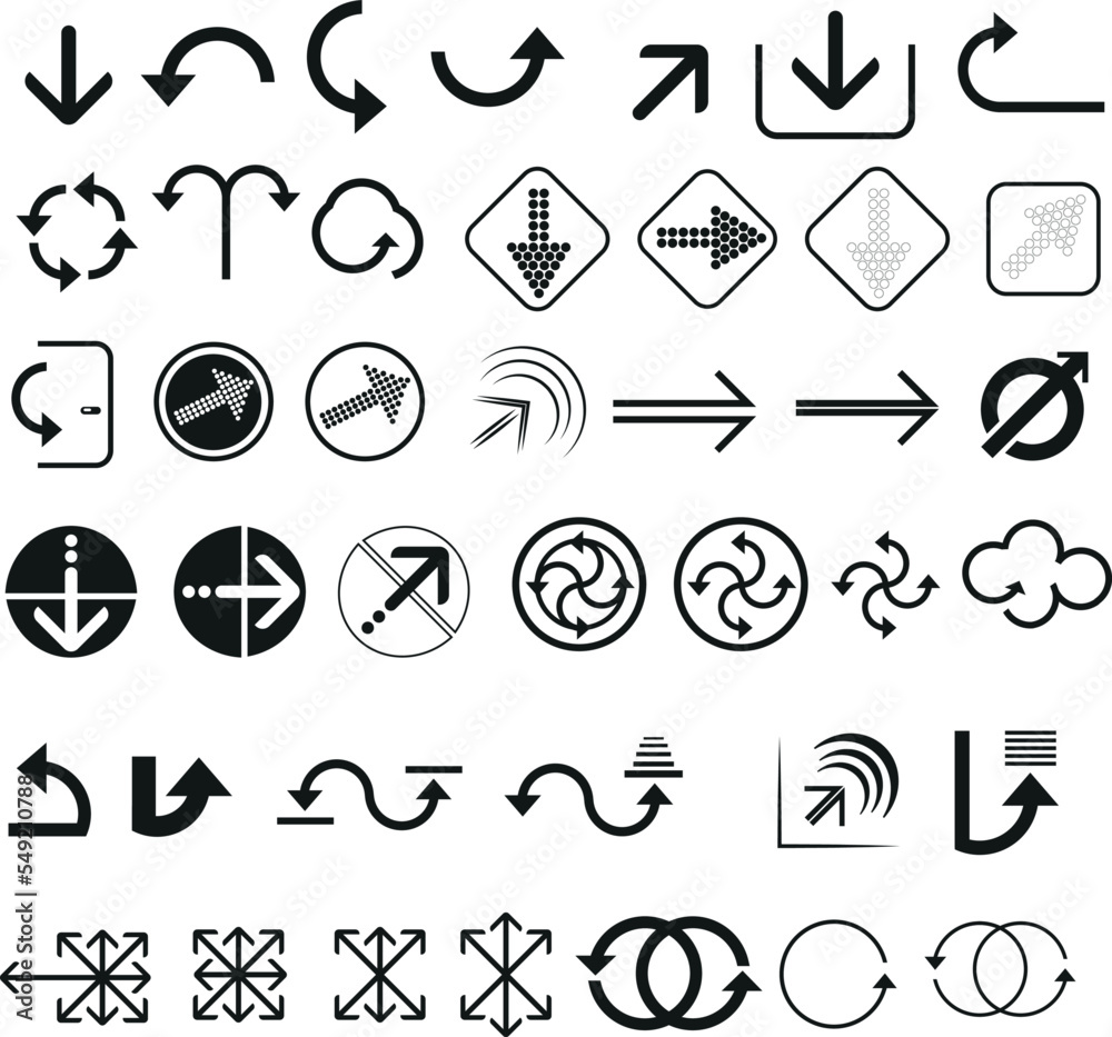Different arrows set design. Direction signs. Cursors. Simple arrows ...
