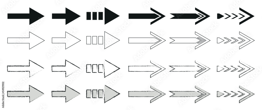 Different arrows set design. Direction signs. Cursors. Simple arrows ...