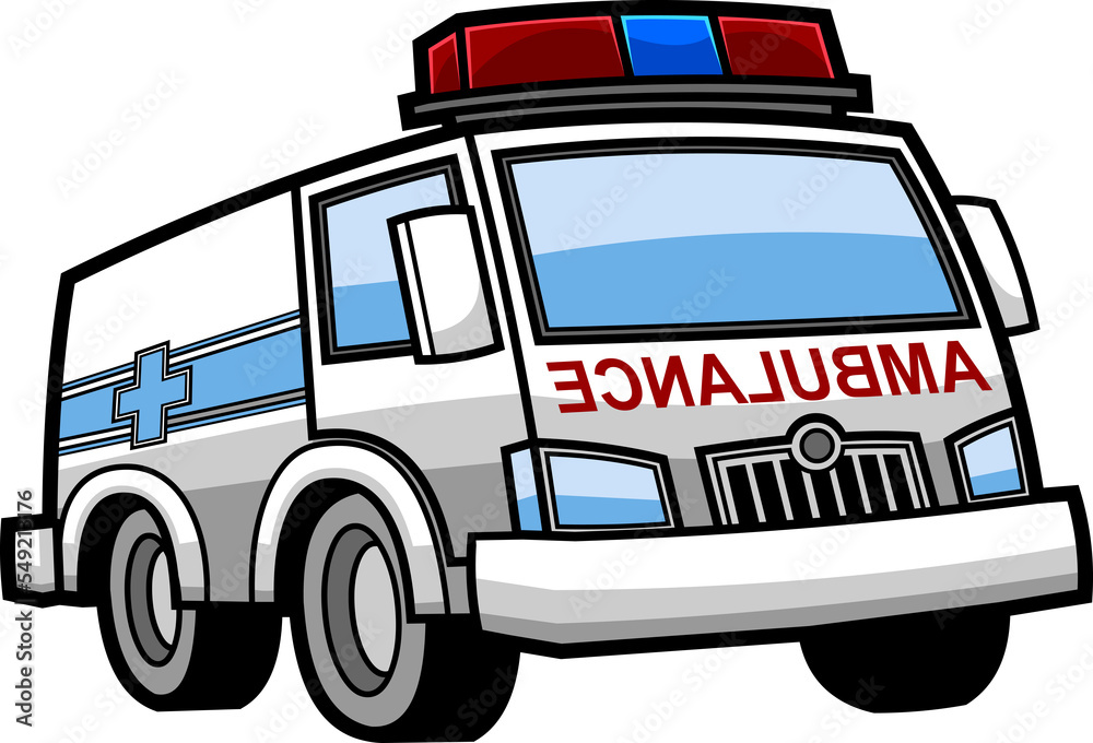 Cartoon Medical Ambulance Car. Hand Drawn Illustration Isolated On ...