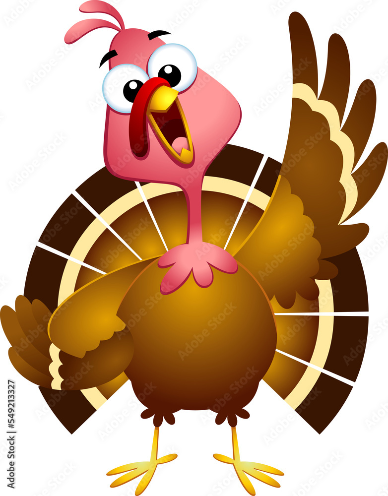 Cute Turkey Baby Cartoon Character Waving. Hand Drawn Illustration ...