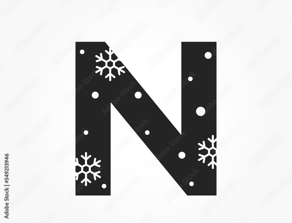 letter n with snowflake and snow. initial letter for Christmas, new ...