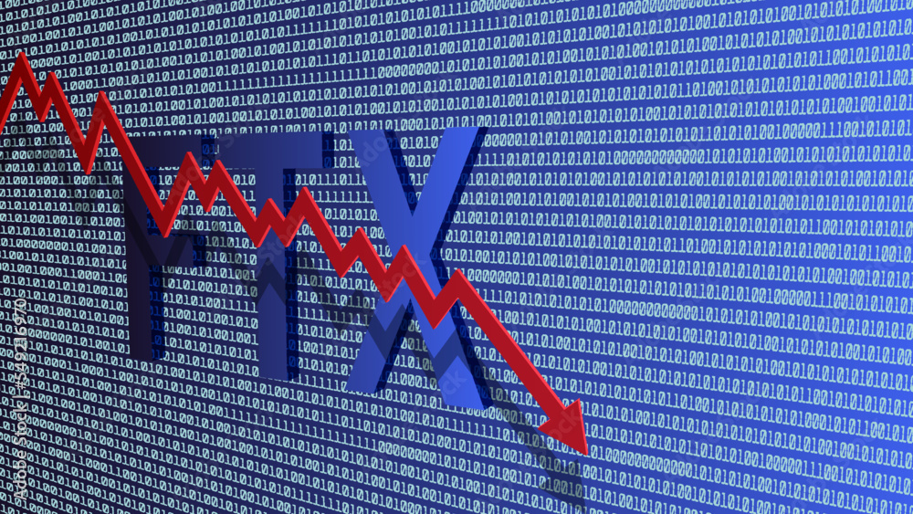 Vector editorial 3d abbreviation FTX with red falling graph arrow on ...