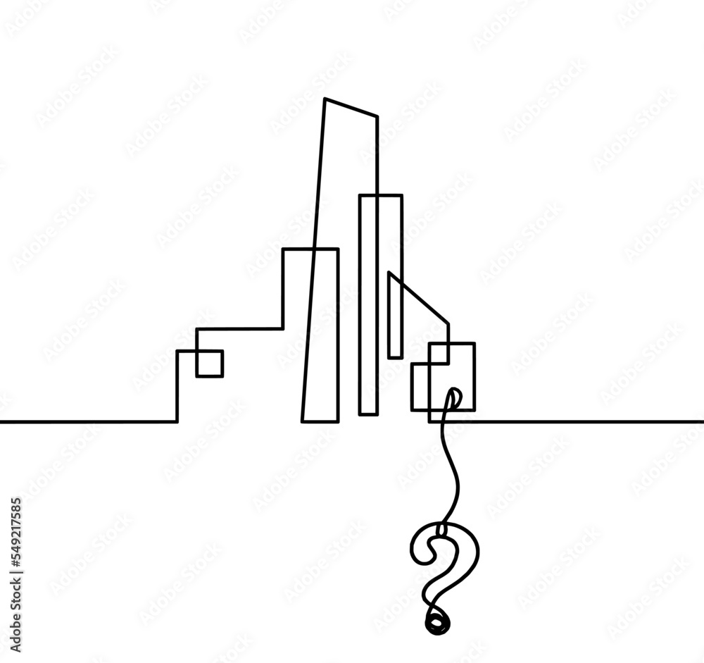 Abstract architecture with question mark as continuous lines drawing on ...