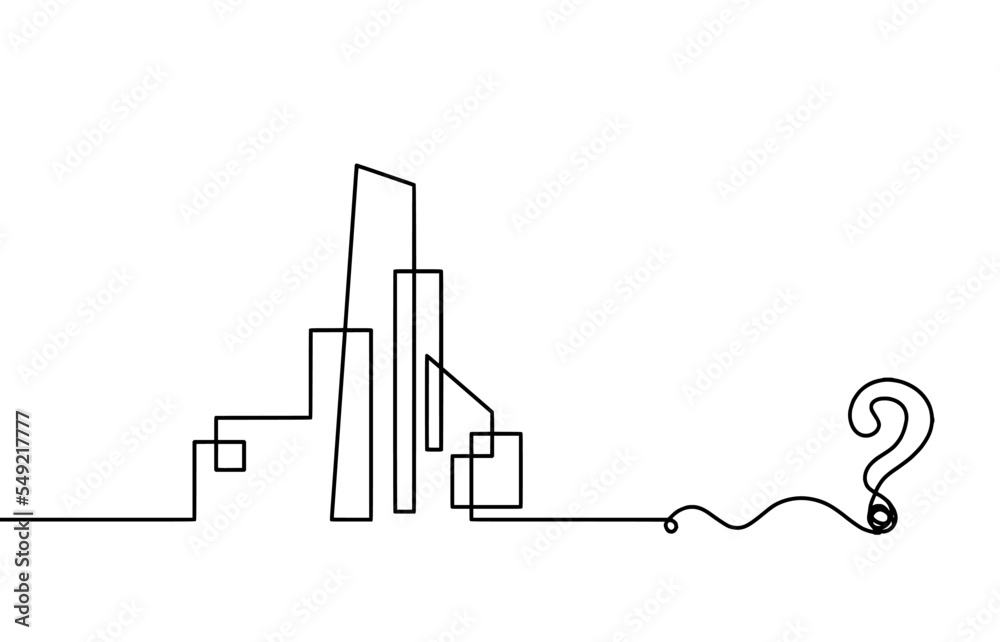 Abstract architecture with question mark as continuous lines drawing on ...