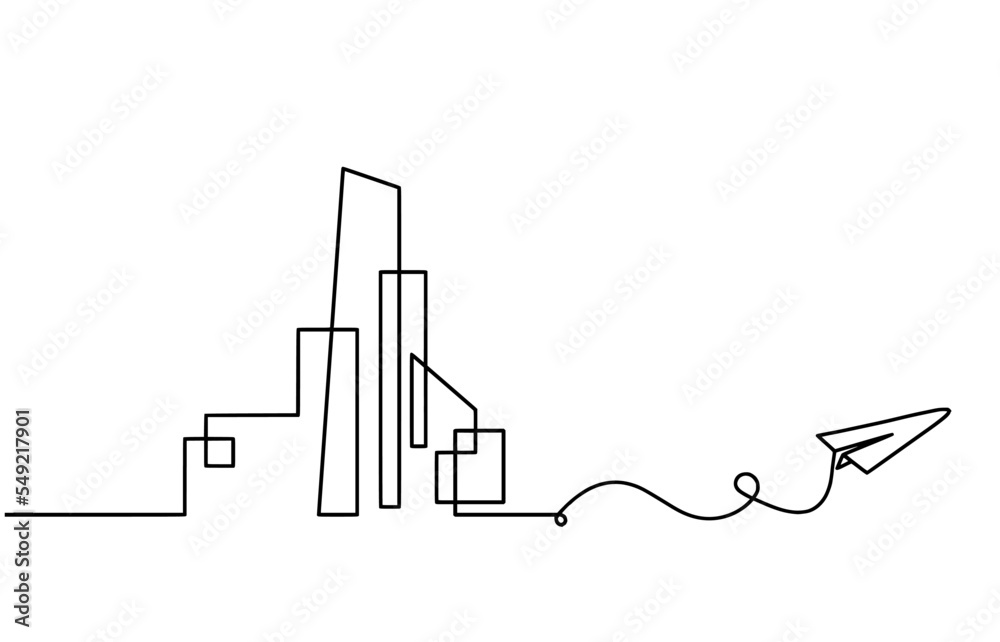 Abstract architecture with paper plane as continuous lines drawing on ...