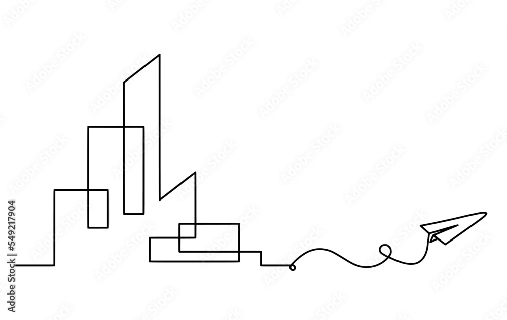 Abstract architecture with paper plane as continuous lines drawing on ...