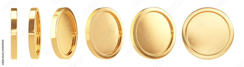 Spinning Golden Coin - Rotate Golden Coin at Different Angles Isolated ...