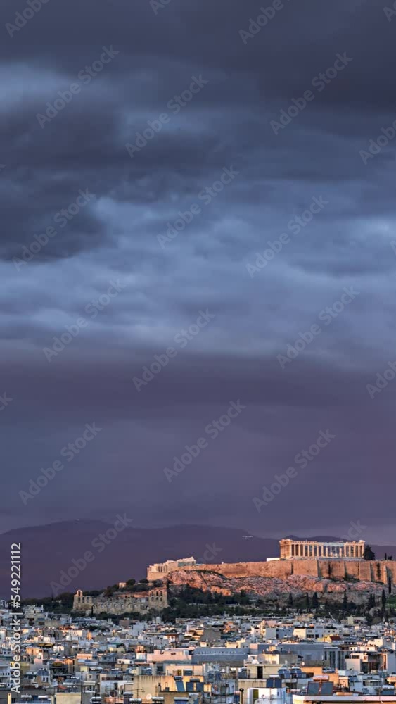Acropolis of Athens by Evening Light - 4k verical video time lapse shot ...