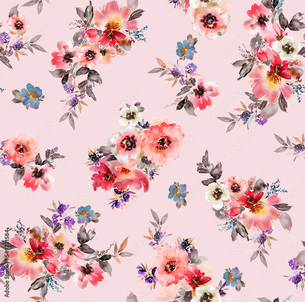 Digital Flower Pattern - Textile Pattern Design , Watercolor Background ...