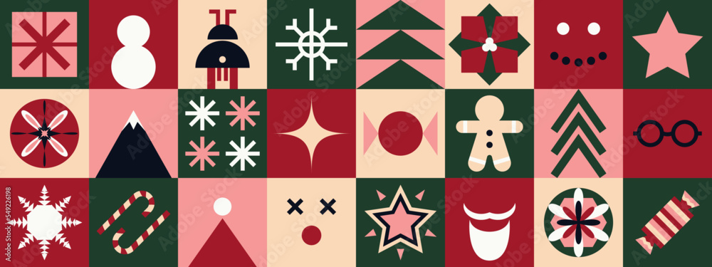 Christmas geometric pattern. Minimal mosaic elements ornamental square ...