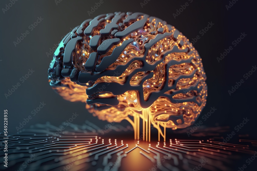 Brain. Digital brain. 3D Science and Technology concept. Cpu. Circuit ...