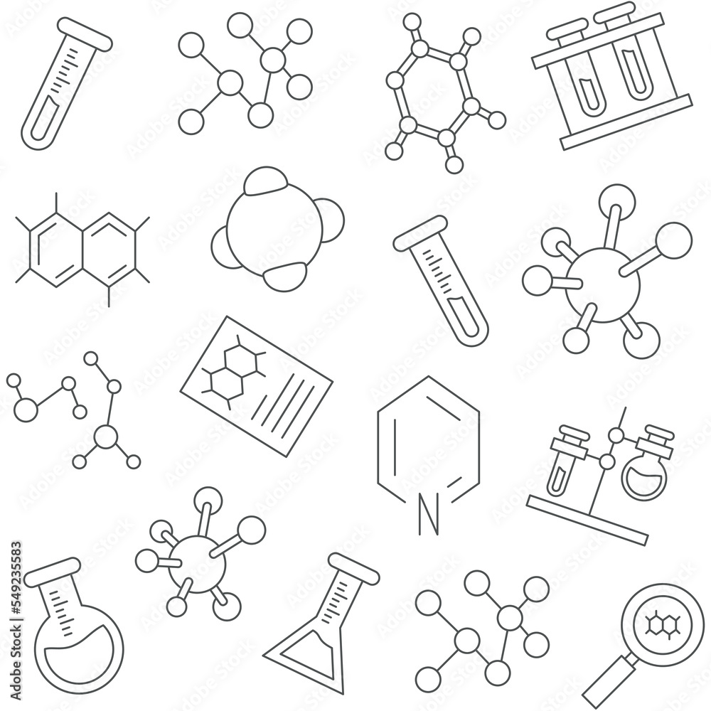 Science pattern, bio lab line icons isolated on white background. Learn ...