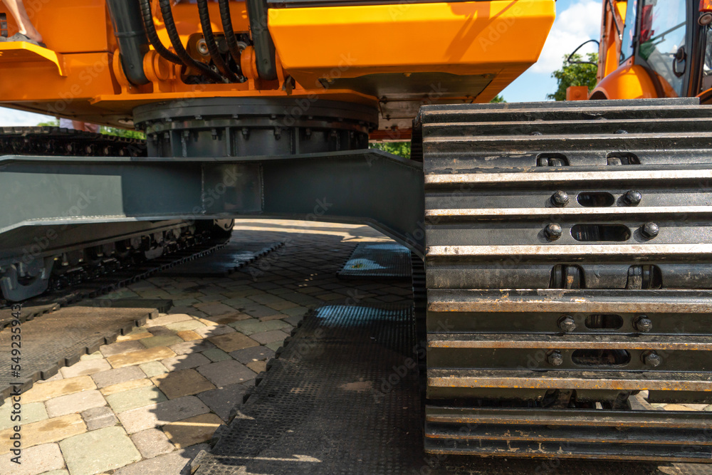 Modern tracked agricultural tractor in the open air. New tractors ...