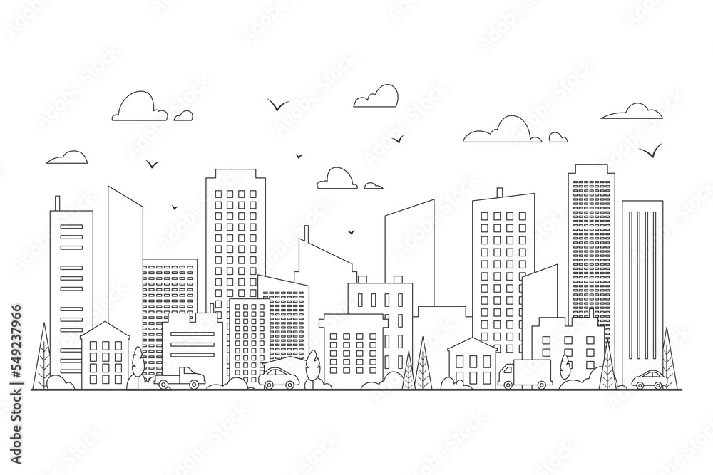 Line city. Skyline downtown panorama. Cityscape with skyscraper ...
