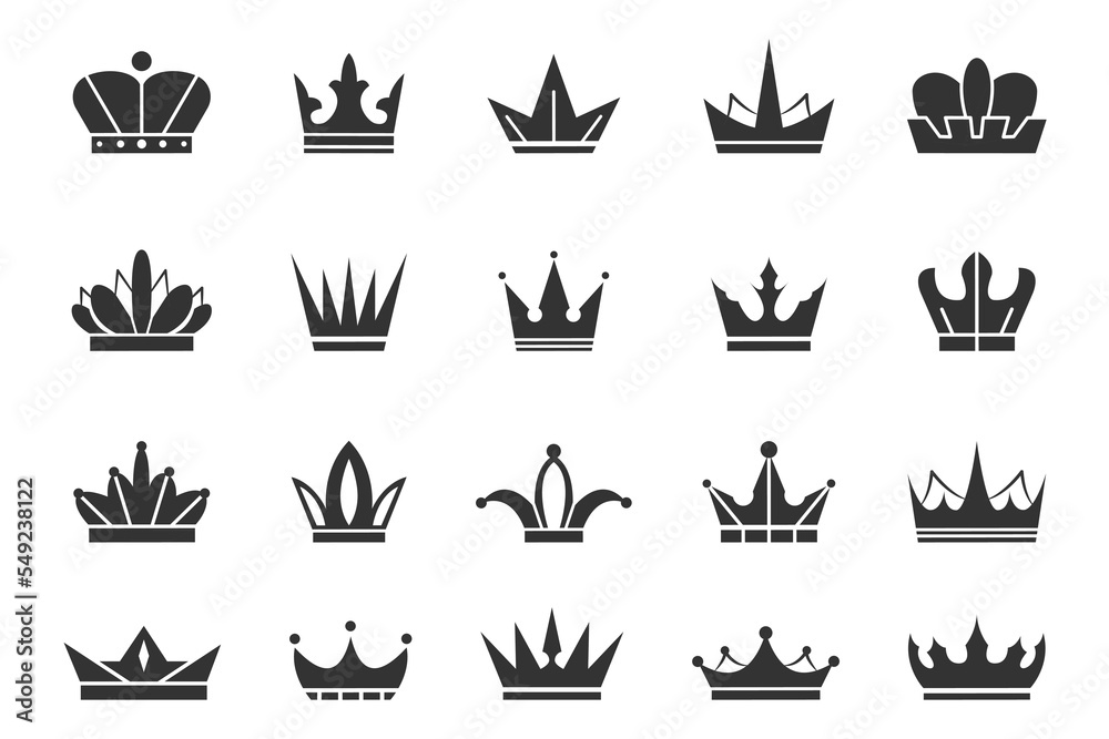 Crown silhouette. King and queen icons. Royal princess imperial ...