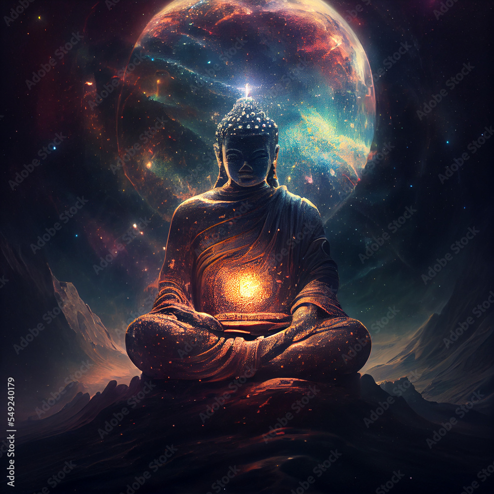 Buddha meditating in space - galaxies, stars, space dust, cosmic lights ...