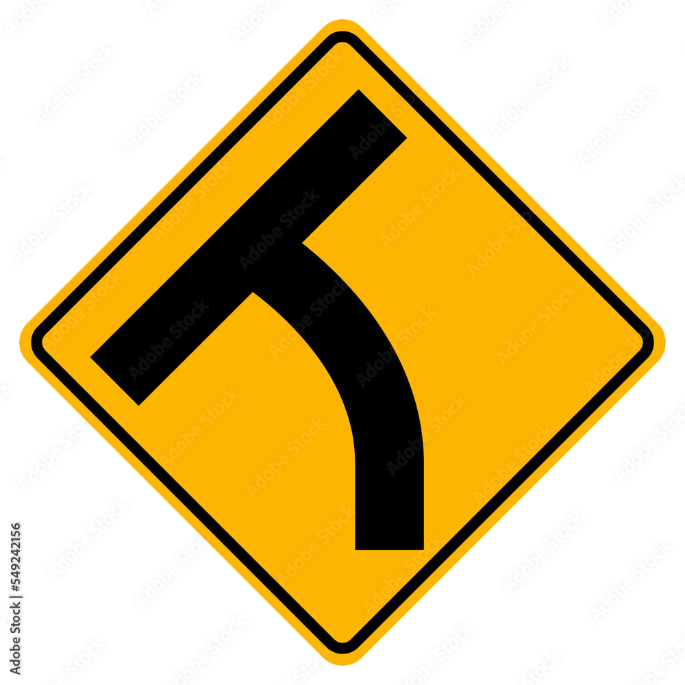 T- Intersection Curved Approach Left Symbol Sign, Vector Illustration ...